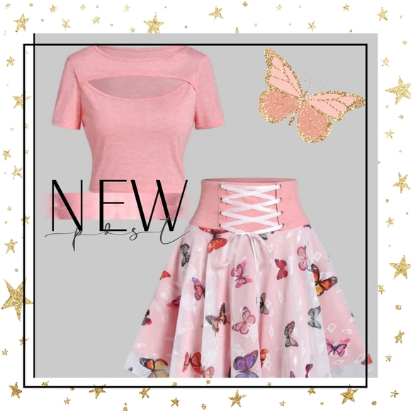 DRESSFO | Other | New Heather Cutout Tshirt Btrfly Print Mesh Overlay ...